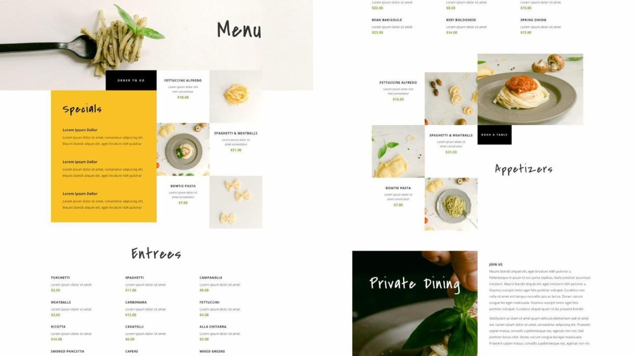 ET - Italian Restaurant Menu Page